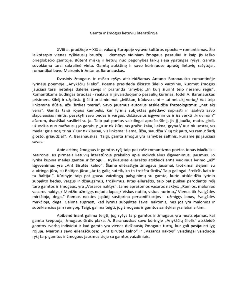 Gamta ir žmogus lietuvių literatūroje | PDF