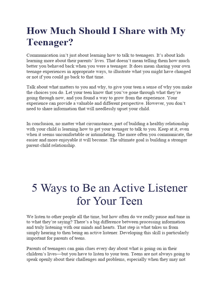 How Much Should I Share With My Teenager | PDF | Adolescence ...