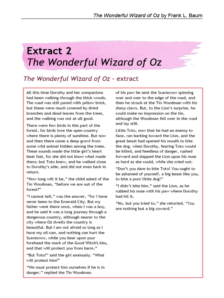 Wizard of Oz Character Analysis Extract | PDF | The Wonderful Wizard Of ...
