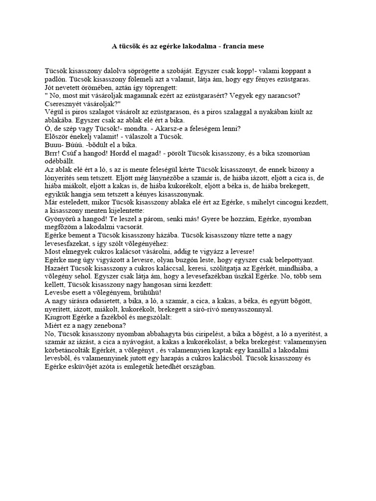 A Tücsök És Az Egérke Lakodalma | PDF