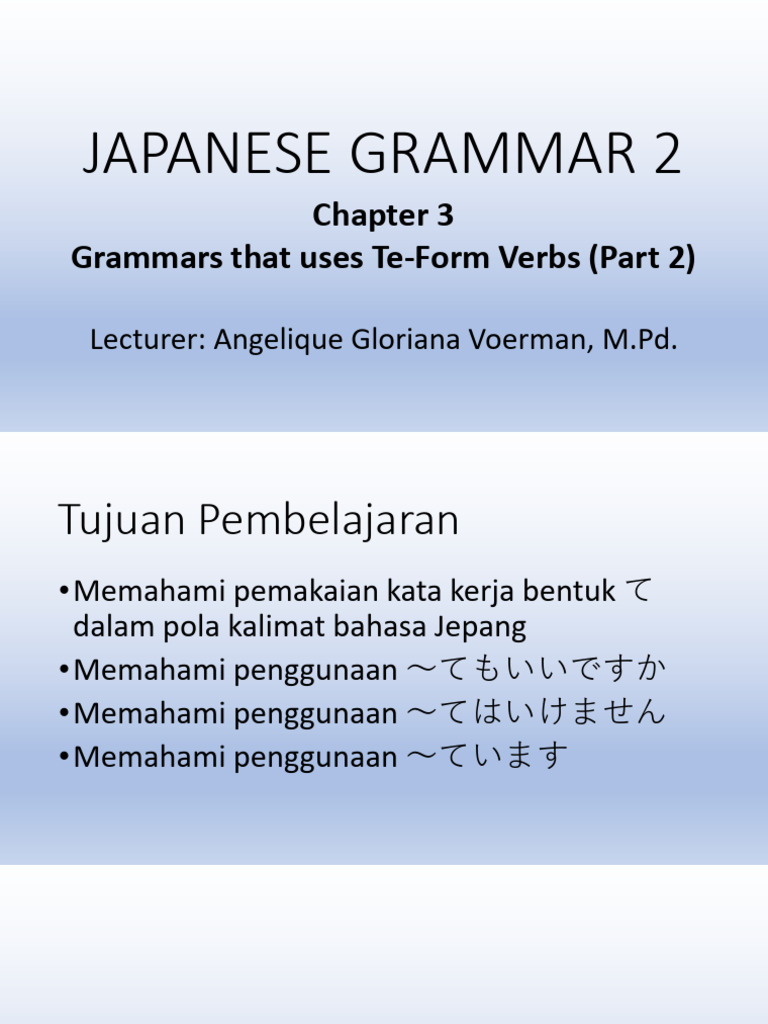Japanese Grammar 2 - Lecture 3 | PDF