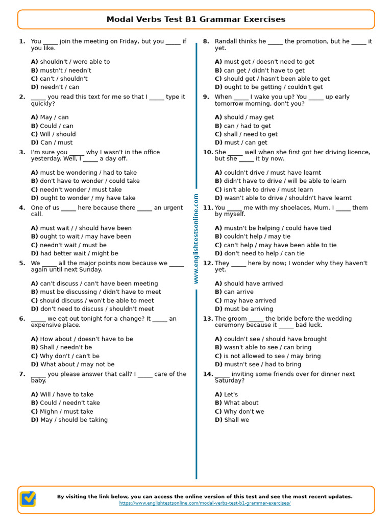 B1 Modal Verbs Practice Test | PDF