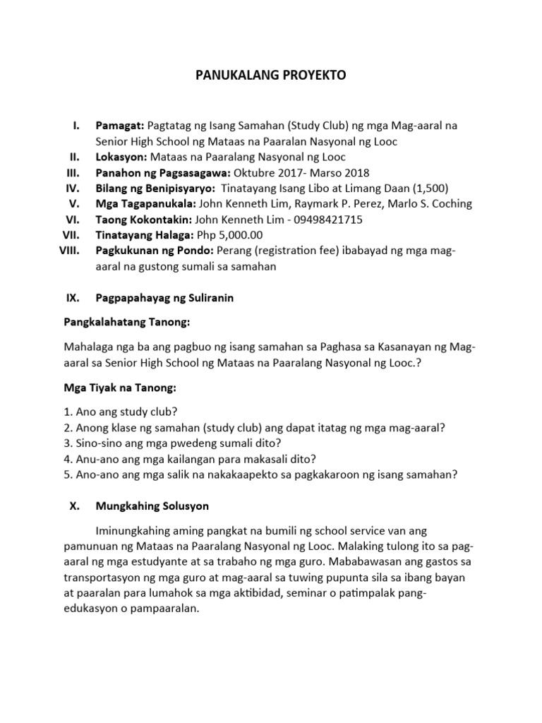 Panukalang Proyekto Halimbawa 2 | PDF