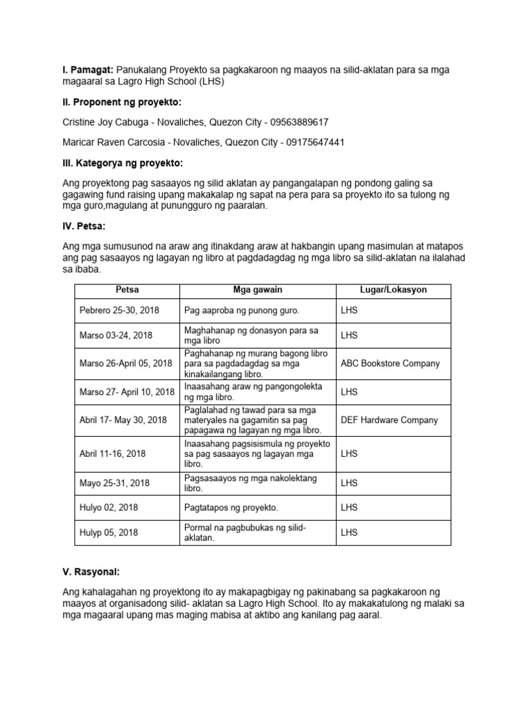 Panukalang Proyekto Halimbawa 3 | PDF