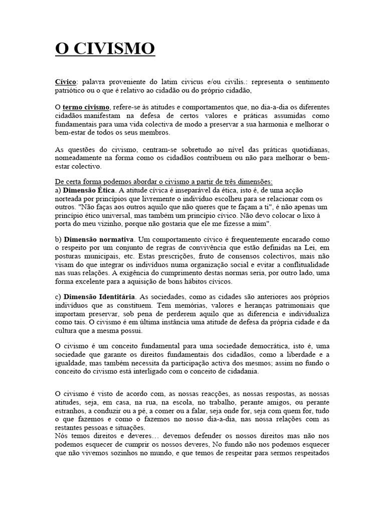 O Civismo | PDF | Cidadania