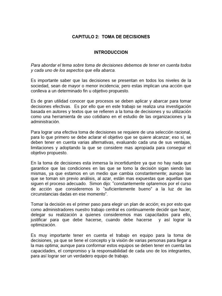 Capitulo 2 Toma de Decisiones Introducci | PDF