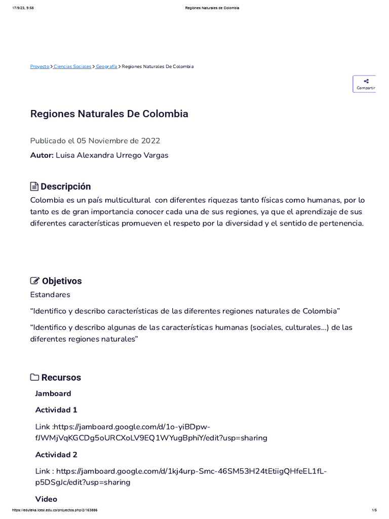 Regiones Naturales de Colombia | PDF | Aprendizaje | Cognición