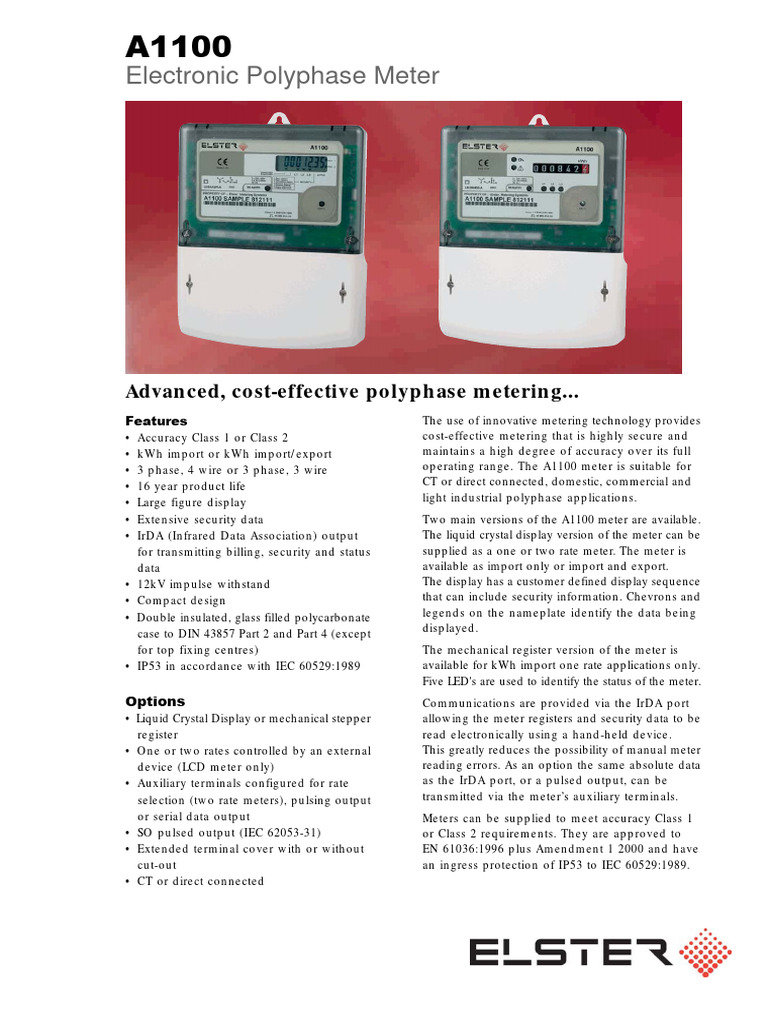 Elster A1100 Electronic Meter Overview | PDF | Electromagnetism ...