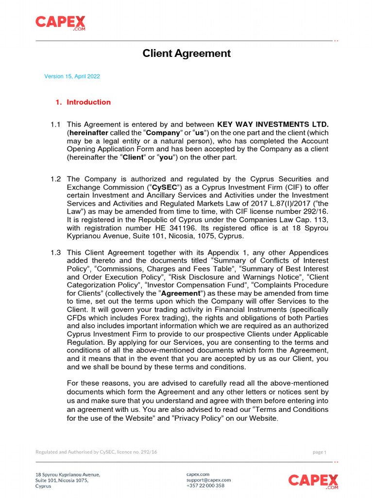 CAPEX Client Agreement-Version 15 | PDF