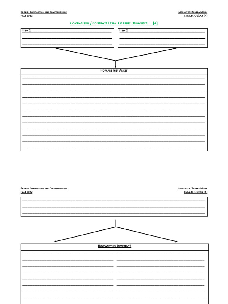 Assignment 3 - Comparison - Contrast Worksheet | PDF