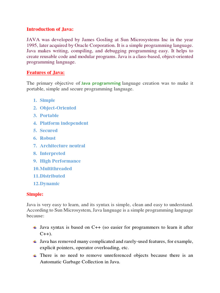 Chapter 1 Java Features | PDF | Java Virtual Machine | Java (Software Platform)