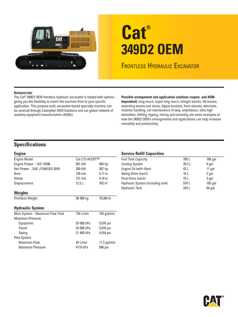 349D2 - Specalog (English) - 349D2OEMFrontlessHydraulicExcavator | PDF ...