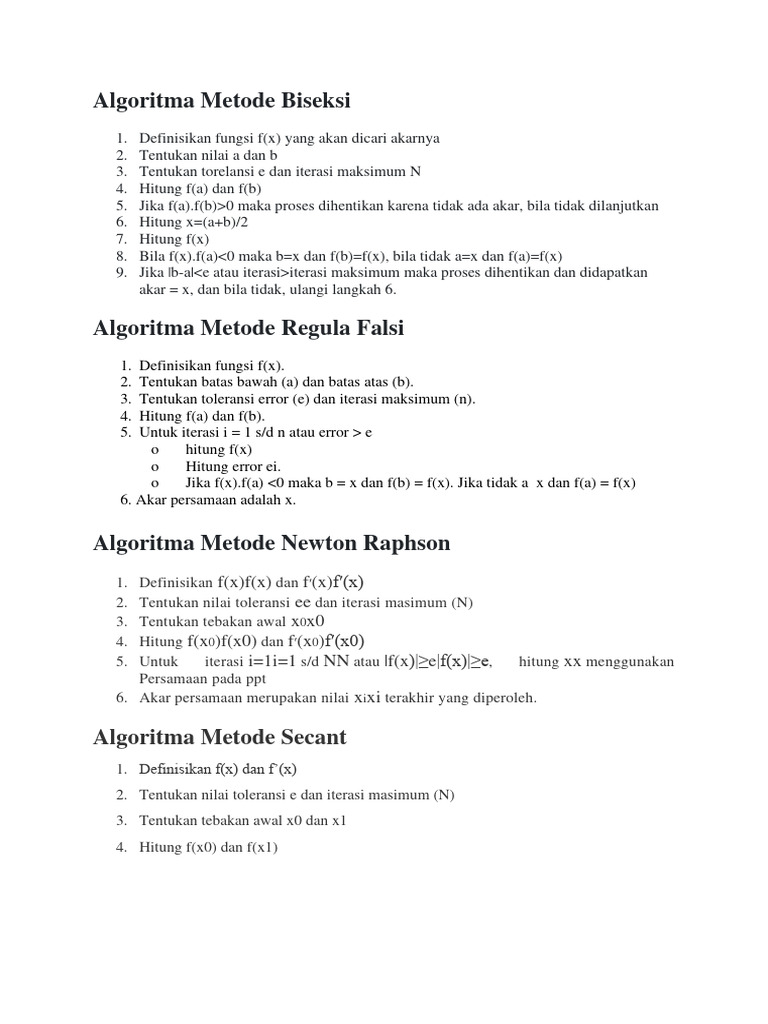 Algoritma Metode Biseksi | PDF | Metode & Bahan Ajar