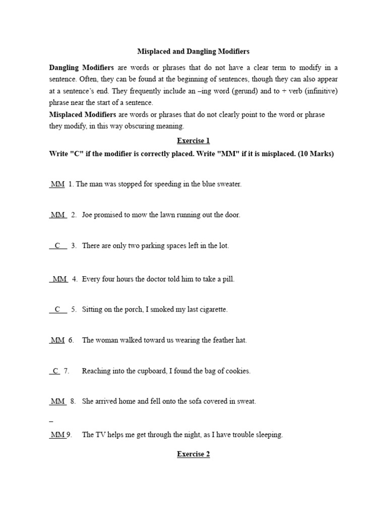 Misplaced and Dangling Modifiers | PDF