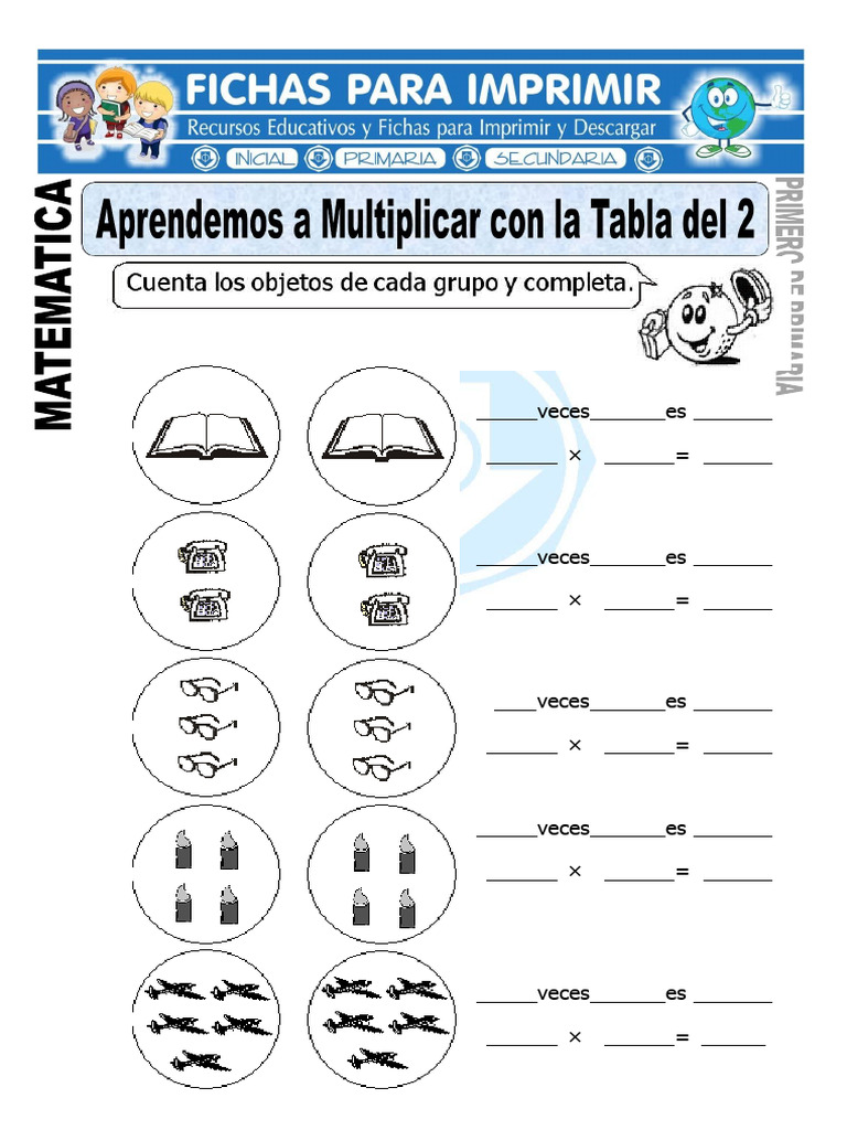 Ficha de Aprender A Multiplicar Con La Tabla Del 2 para Primero de ...