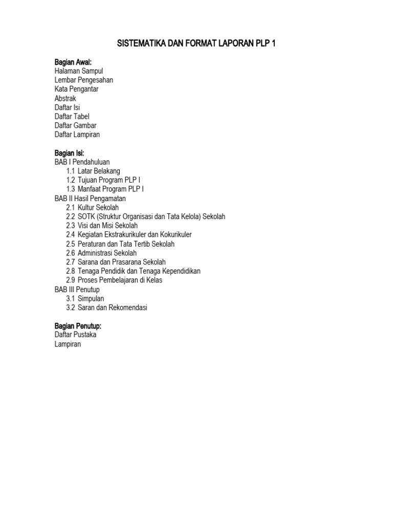 Sistematika Dan Laporan PLP 1 | PDF