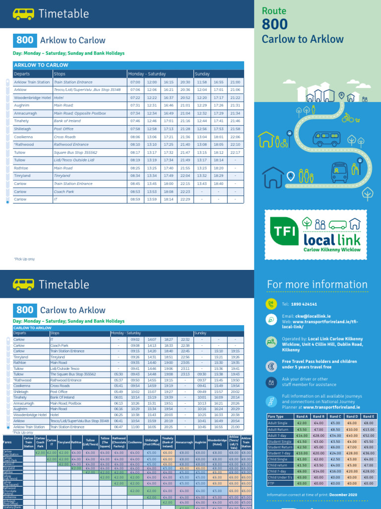 Local Link 800 Arklow-Carlow Bus Timetable | PDF | Public Transport ...
