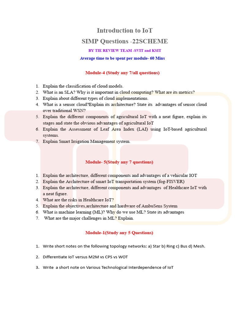 IoT - Simp QB (1) PDF | PDF | Internet Of Things | Network Topology