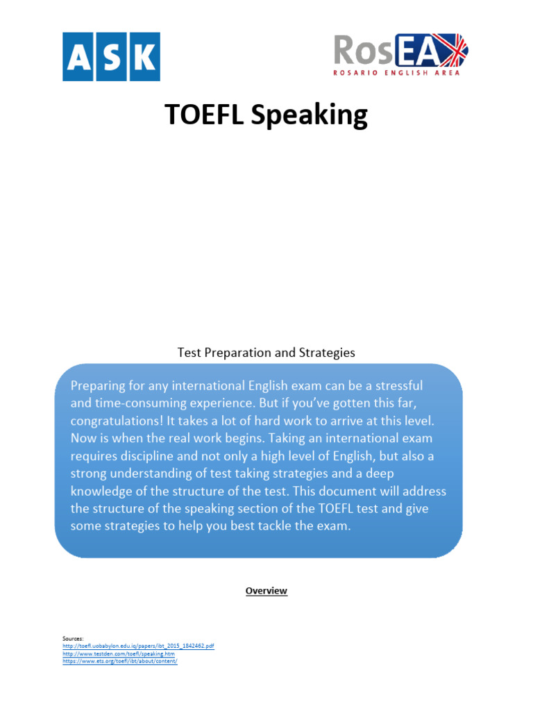 TOEFL Speaking | PDF | Test Of English As A Foreign Language ...