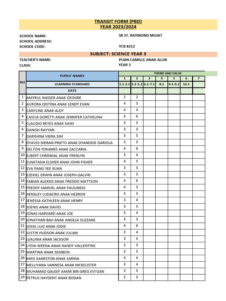 Transit Form Science Year 3 | PDF