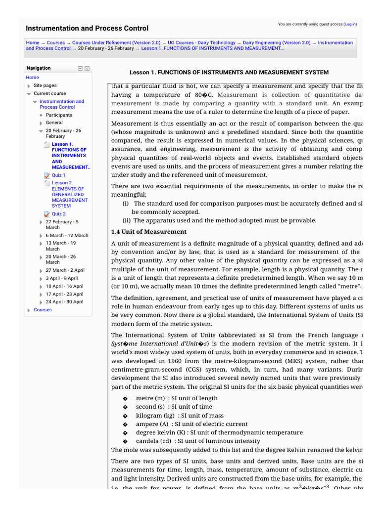 Instrumentation and Process Control: Lesson 1. Functions of Instruments and Measurement System ...