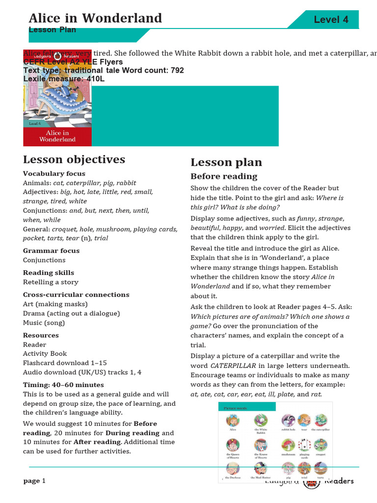 Alice in Wonderland Lesson Plan LADYBIRD READERS LEVEL 4 | PDF | Human ...