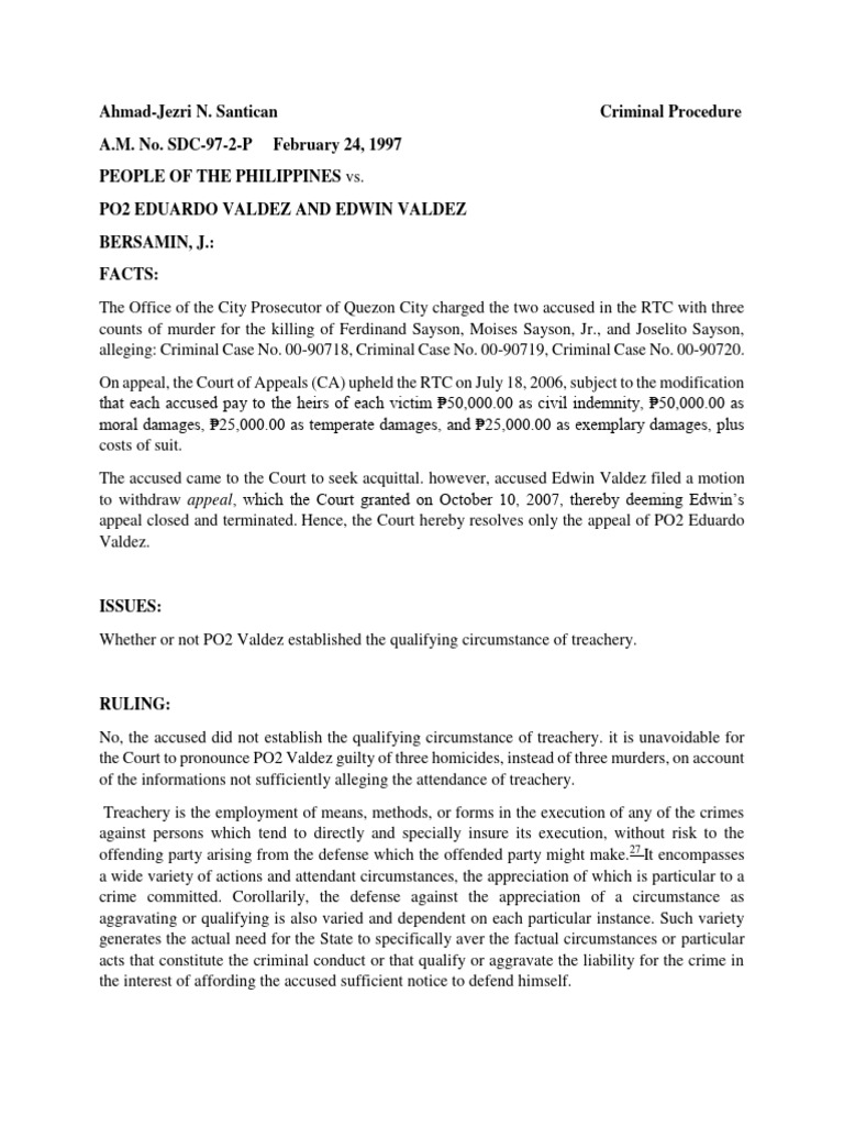 Valdez Homicide Case Ruling Summary | PDF | Murder | Crime & Violence
