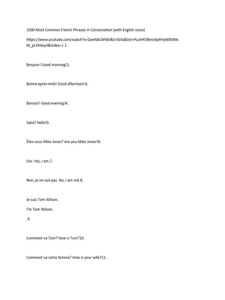 250 Common Phrases in French and English | PDF