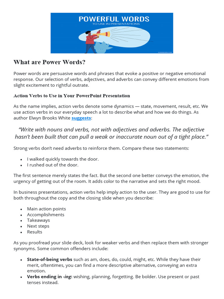 Powerful Words To Use in Presentations | PDF | Verb | Adverb