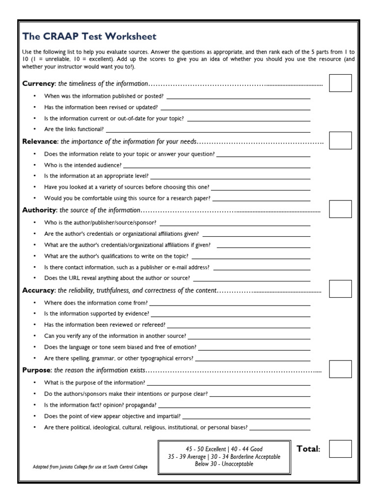 CRAAP Test Worksheet | PDF | Cognitive Science | Cognition CRAAP Test Worksheet | PDF | Cognitive Science | Cognition