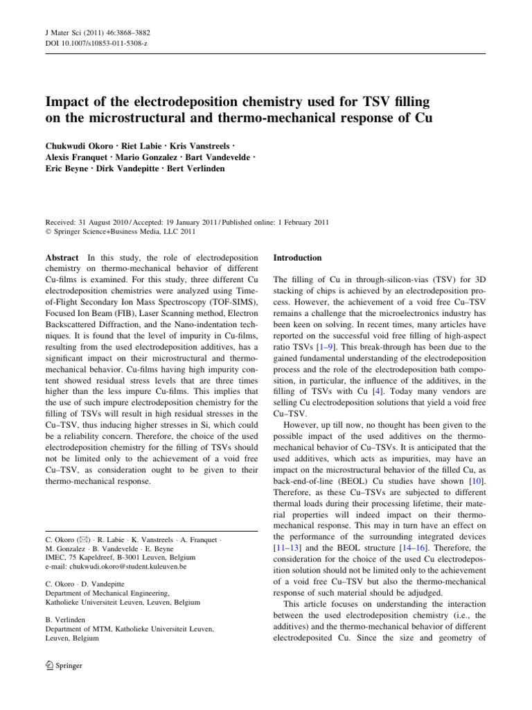 Impact of The Electrodeposition Chemistry Used For TSV Filling On The ...