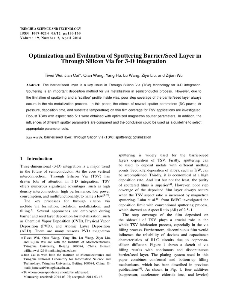 Optimization and Evaluation of Sputtering Barrier Seed Layer in Through Silicon Via For 3-D ...