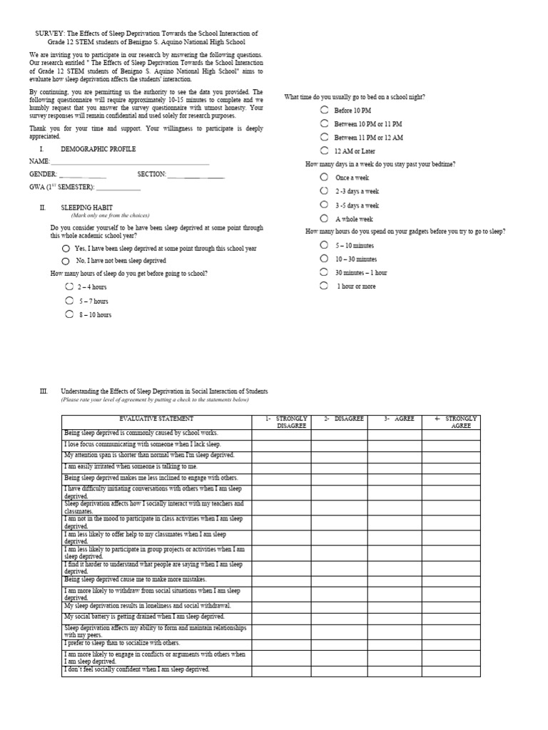 Survey | PDF | Sleep Deprivation | Sleep
