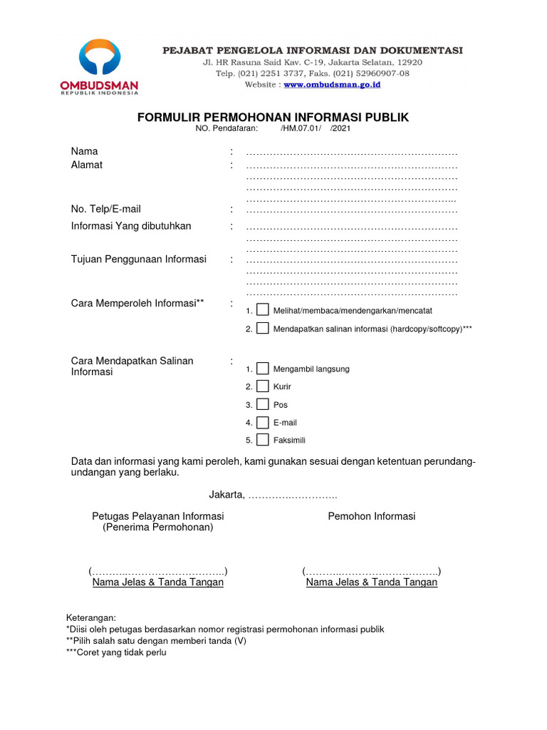 Formulir Permohonan Informasi Datang Langsung | PDF