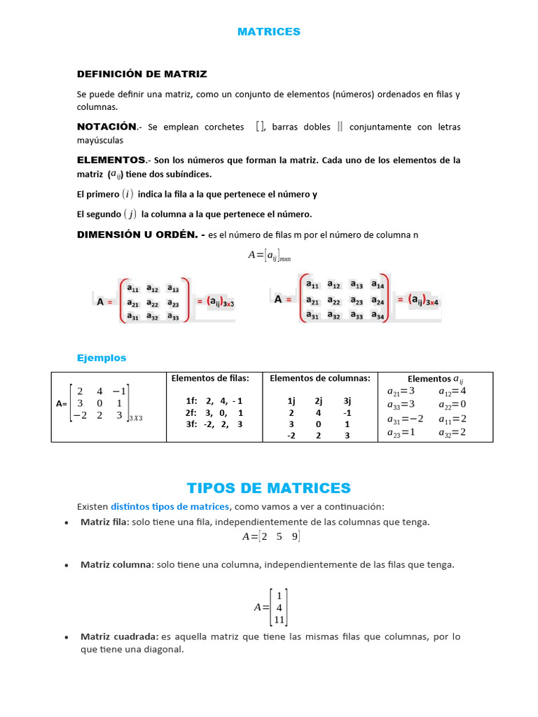 Matrices | Descargar gratis PDF | Matriz (Matemáticas) | Álgebra lineal