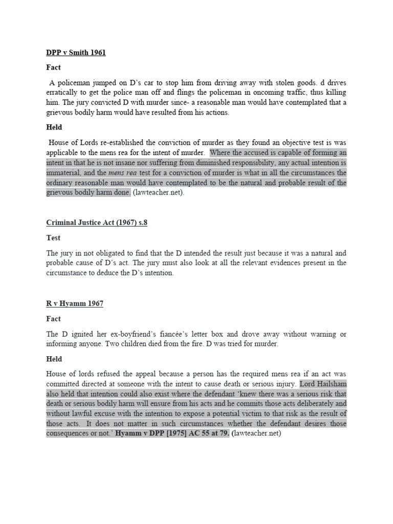 Cases of Indirect Intent | Download Free PDF | Intention (Criminal Law) | Murder
