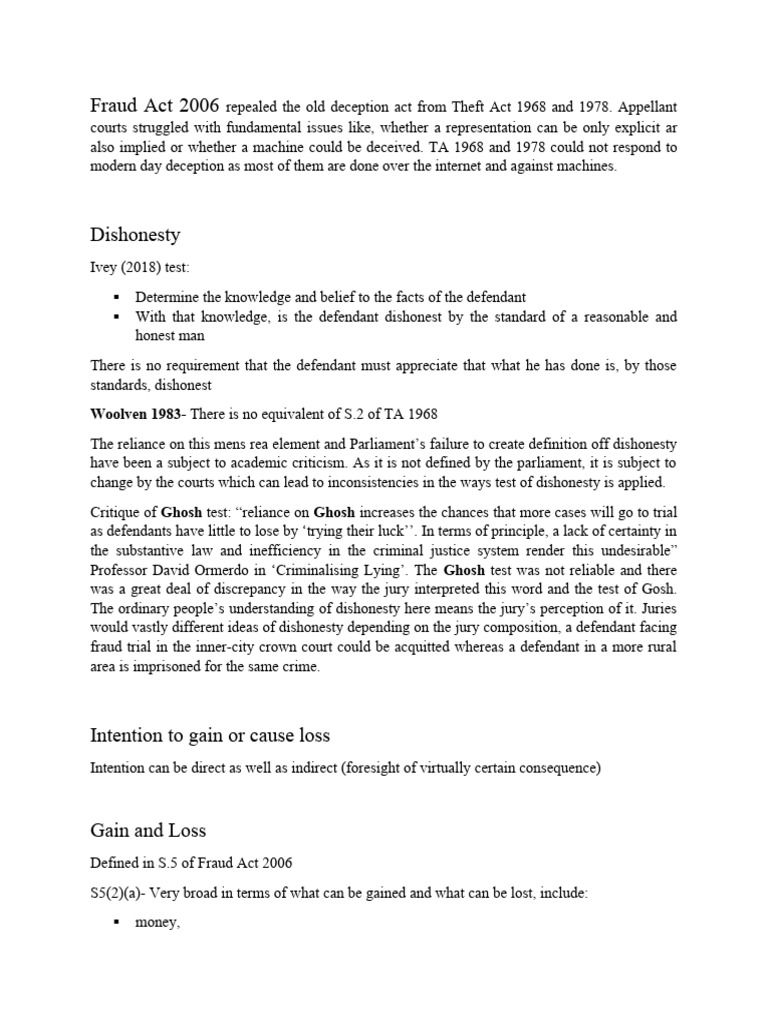 Fraud Notes | PDF | Dishonesty | Ethical Principles