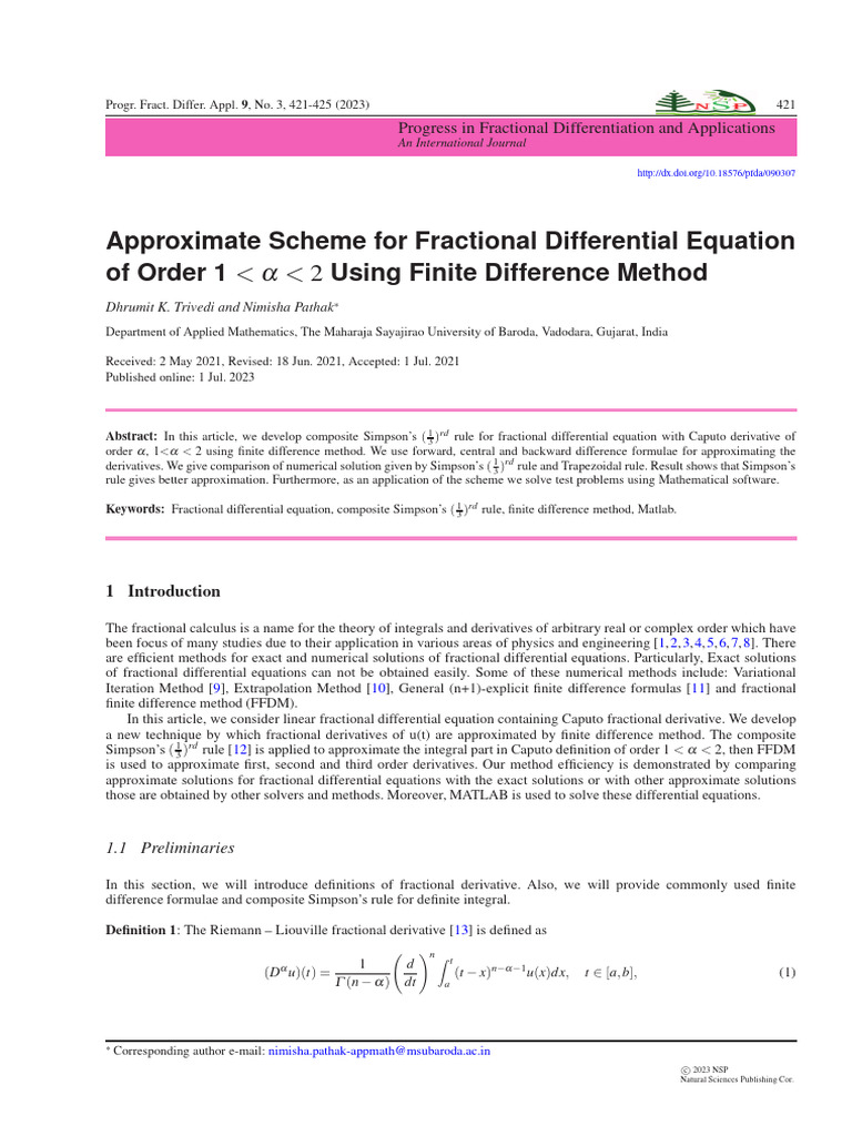 Approximate Scheme For Fractional Differential Equation of Order 1 | PDF | Equations ...