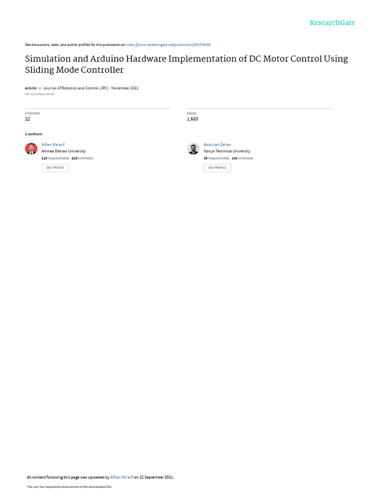 Simulation And Arduino Hardware Implementation Of Dc Motor Control Using Sliding Mode Controller