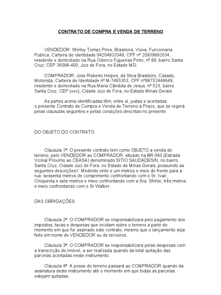 Contrato de Compra e Venda de Terreno