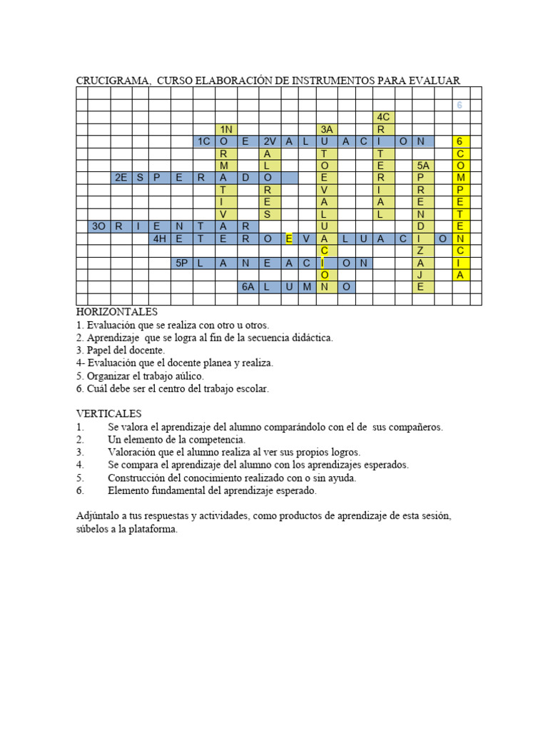 Crucigrama de Evaluación Formativa | PDF