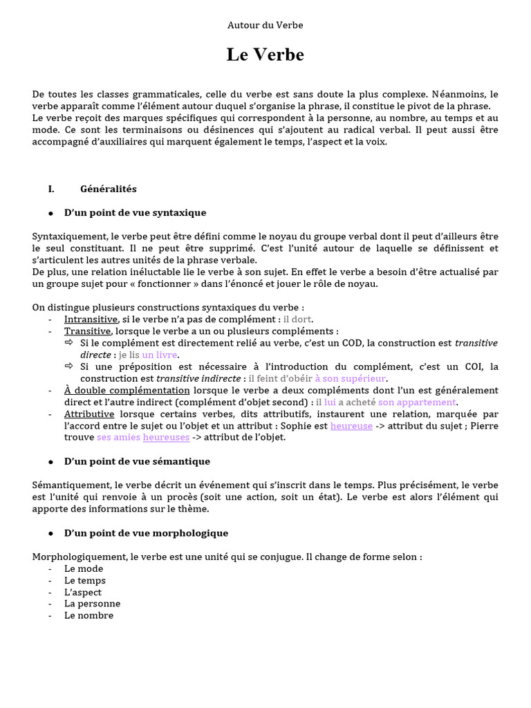 Le Verbe | PDF | Verbe | Phrase