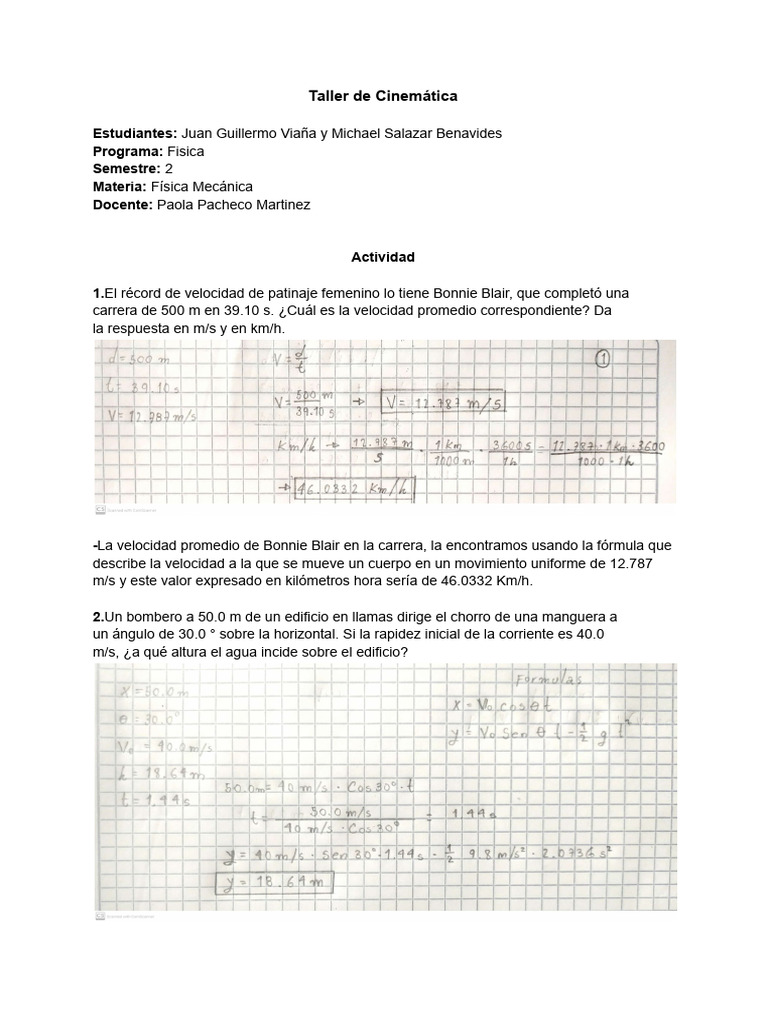 Taller de Cinematica Resuelto | PDF | Velocidad | Cinemática
