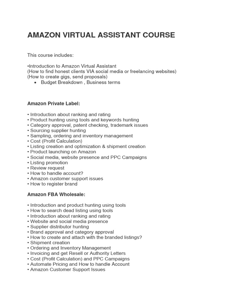 AMAZON VIRTUAL ASSISTANT COURSE Outline | PDF