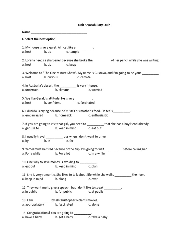 Unit 5 Vocabulary Quiz Answers | PDF | Language Arts & Discipline