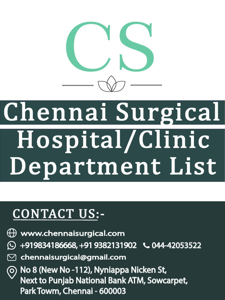 Chennai Surgical Hospital & Clinic Department List | PDF | Syringe ...