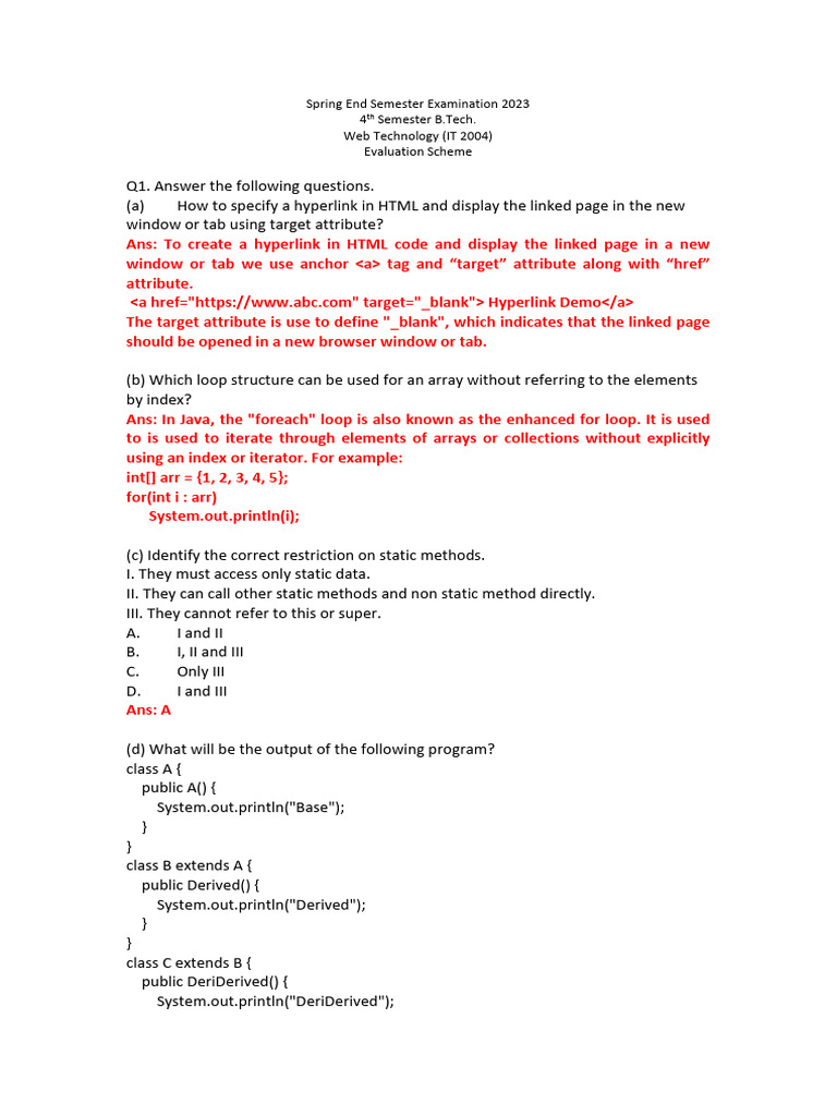 It-2004 (WT) - CS End May 2023 | Download Free PDF | Class (Computer Programming) | Method ...