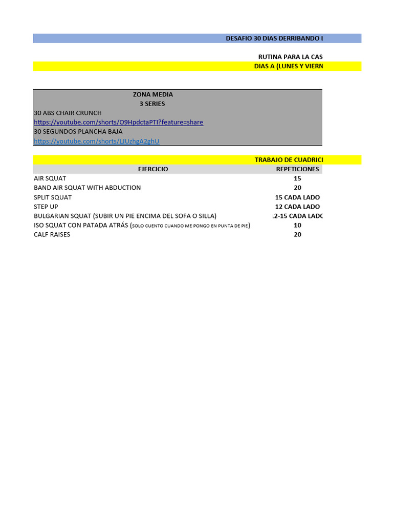 Rutina en Casa 30 Dias Dle | PDF