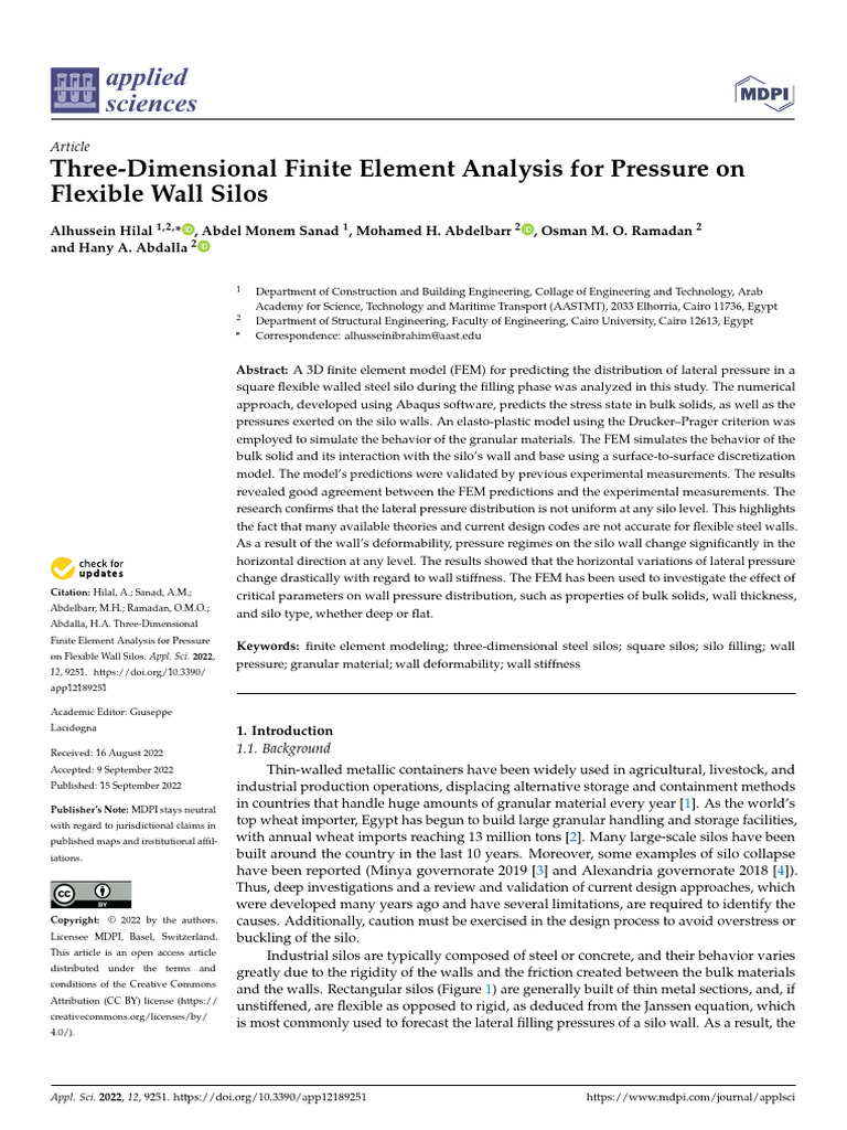 Three Dimensional Finite Element Analysis For Pressure On Flexible Wall