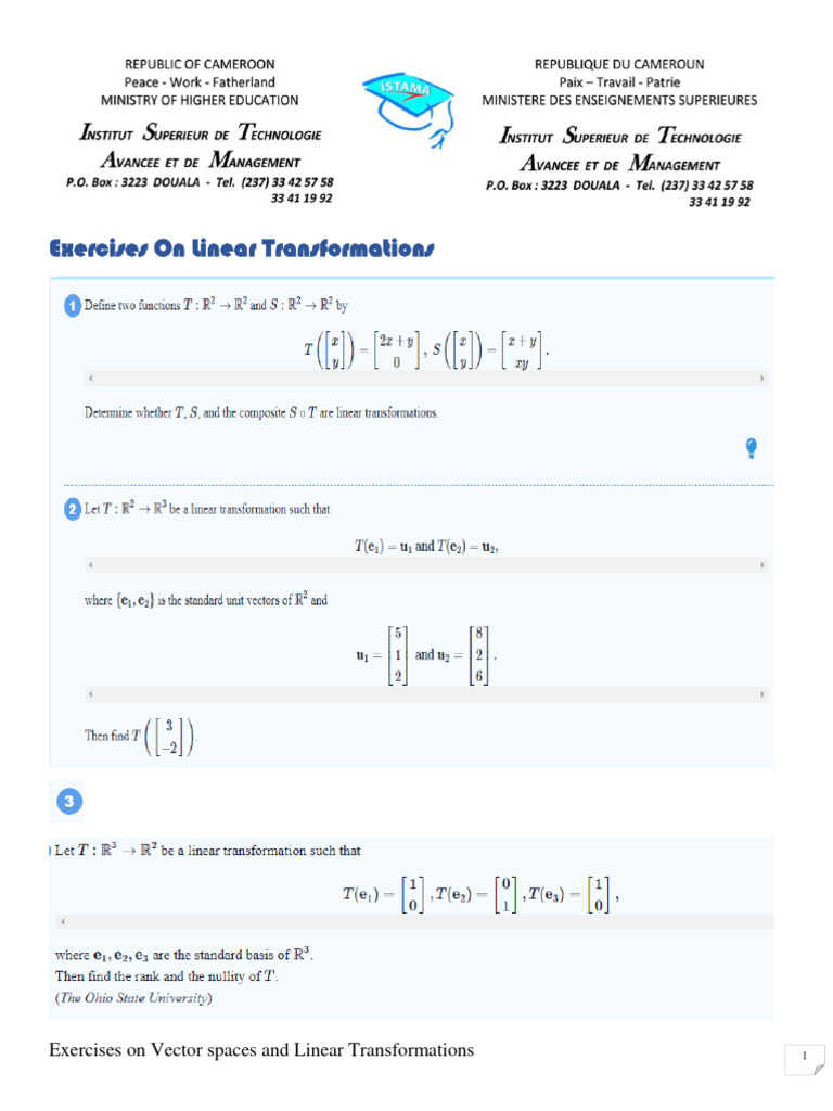 Exercises On Linear Transformations | PDF Exercises On Linear Transformations | PDF